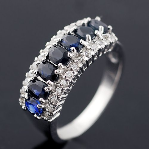 Stunning White Gold Filled Midnight Blue Sapphire Ring - Avail Sizes 6 ...