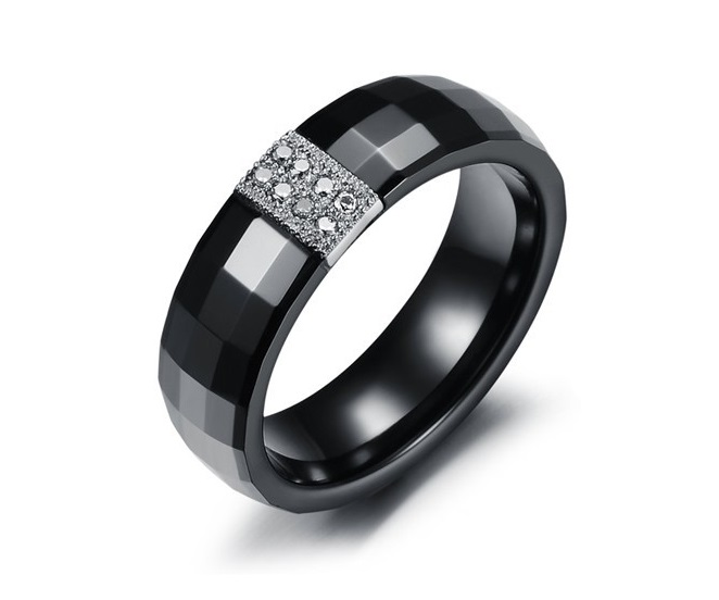 Platinum Plated Cz Diamond Black Ceramic Couple Promise Ring - (avail ...